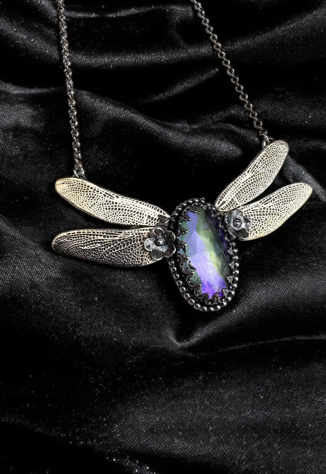 Duskborne Sprite – Mystic Quartz Dragonfly Necklace – Bone Church Jewelry